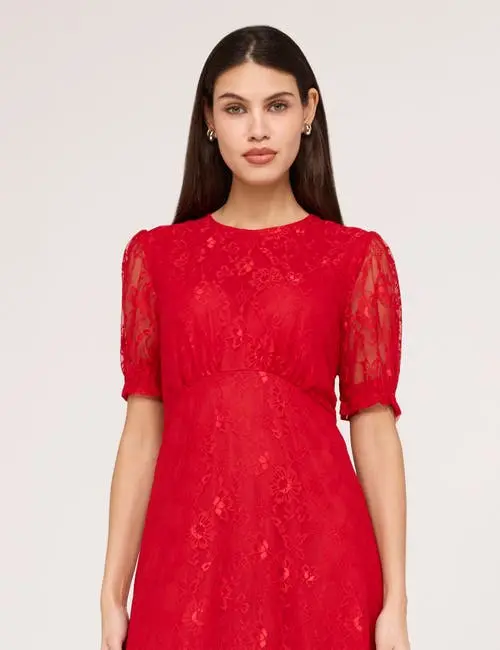 FINERY LONDON Mela Lace Midi Dress - Red