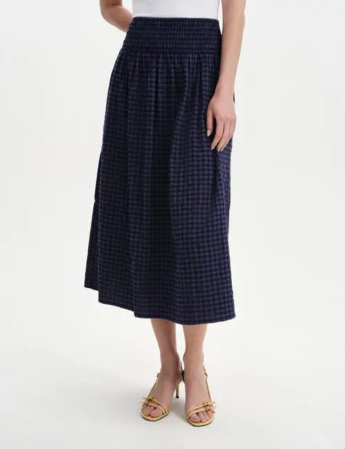 FINERY LONDON Vanessa Gingham Seersucker Midi Skirt