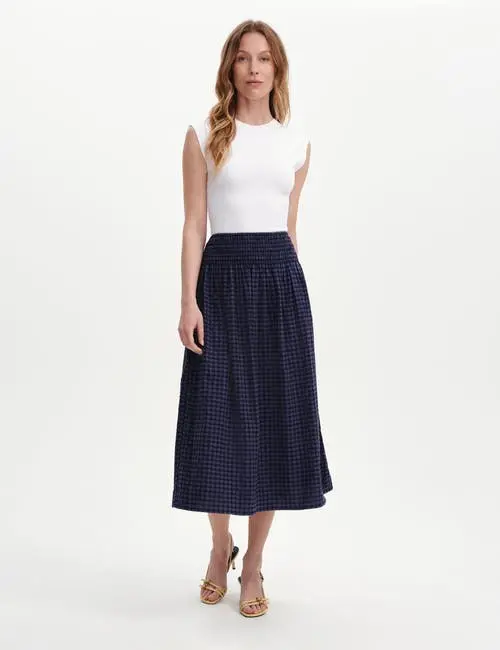 FINERY LONDON Vanessa Gingham Seersucker Midi Skirt