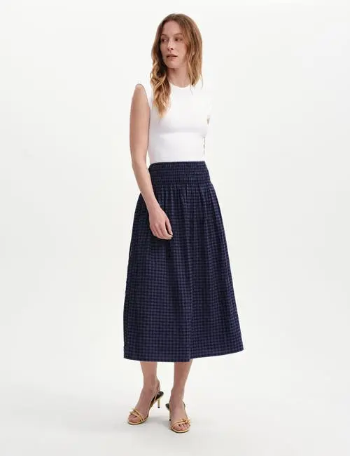 FINERY LONDON Vanessa Gingham Seersucker Midi Skirt