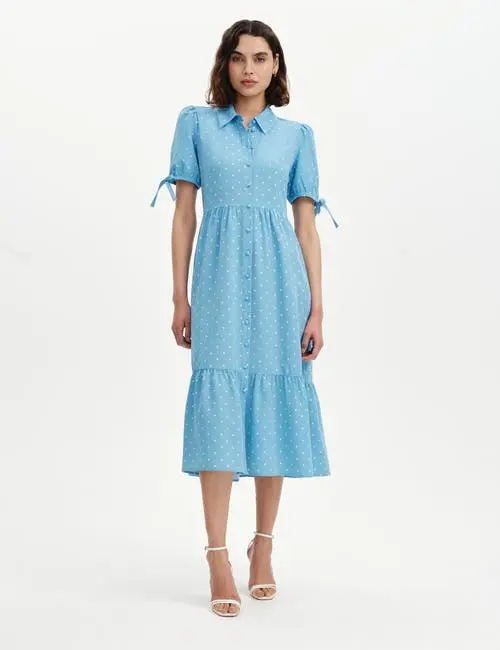 FINERY LONDON Petite Estee Midi Shirt Dress - Blue Spot