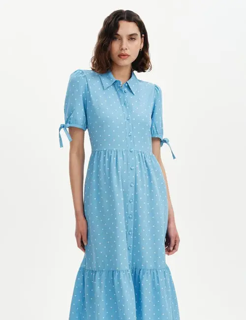 FINERY LONDON Petite Estee Midi Shirt Dress - Blue Spot