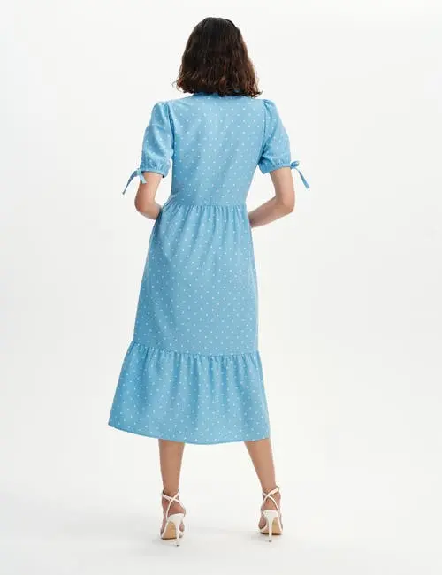 FINERY LONDON Petite Estee Midi Shirt Dress - Blue Spot
