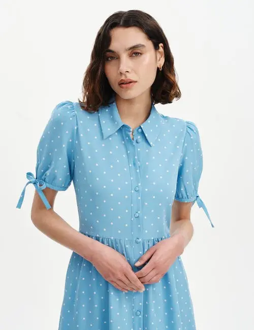 FINERY LONDON Petite Estee Midi Shirt Dress - Blue Spot