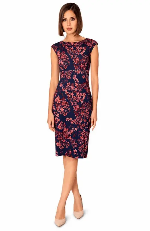 ALIE STREET LONDON Sculpted Boatneck Floral Shift Dress - Bronzed Blooms