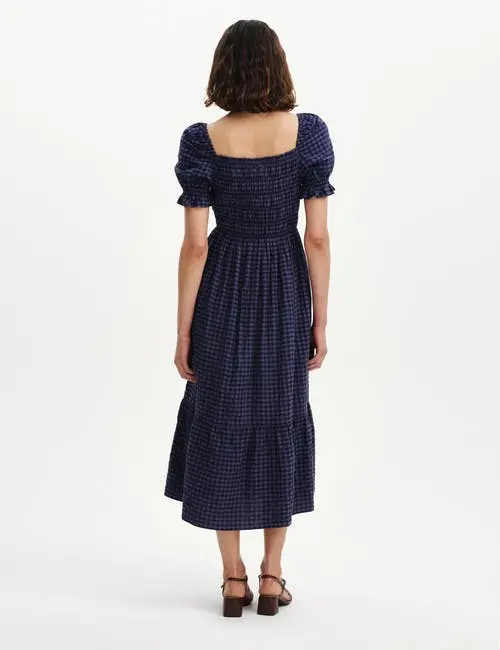 FINERY LONDON Dawn Short Sleeve Square Neck Midi Dress - Navy