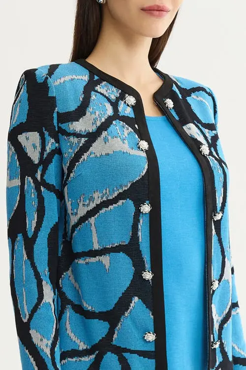 Ming Wang Abstract Jacquard Suede Trim Knit Jacket