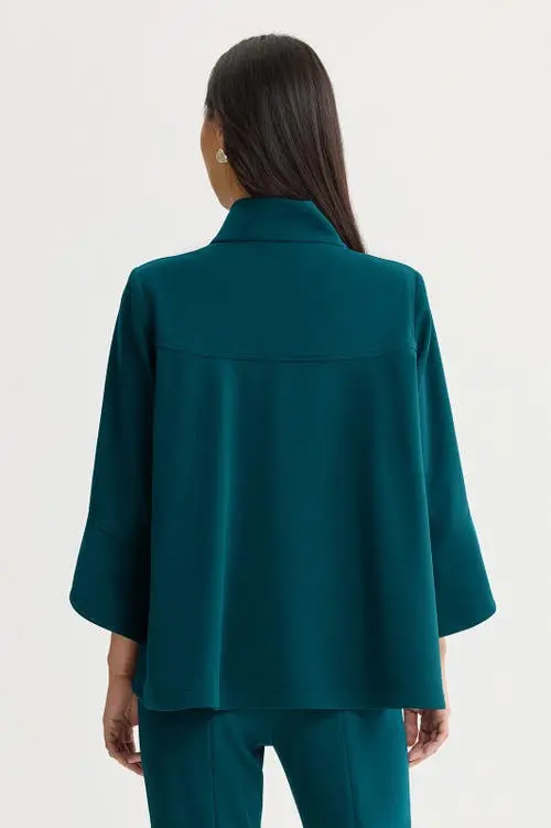 Ming Wang Button Front Bell Sleeve Deco Crepe Jacket