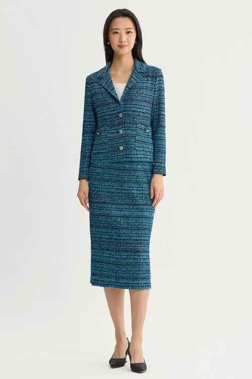 Ming Wang Side Slit Tweed Knit Pencil Skirt