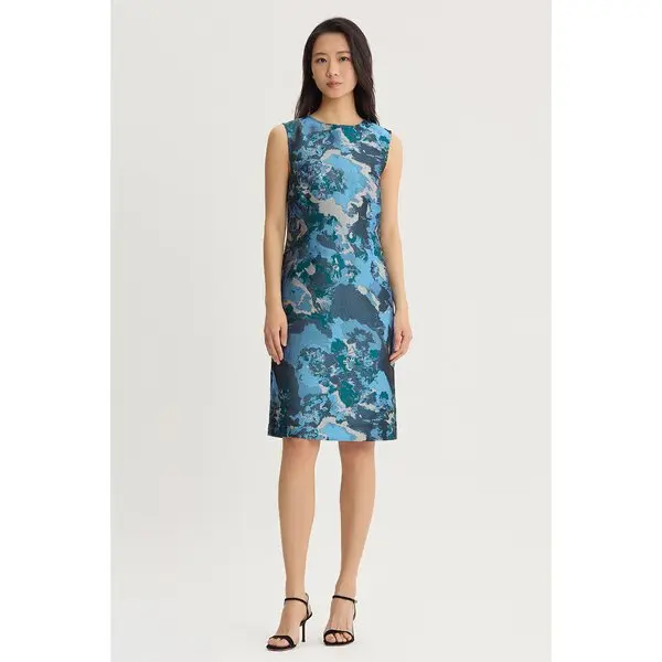 Ming Wang Abstract Jacquard Woven Sheath Dress
