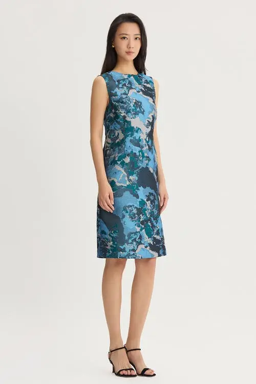 Ming Wang Abstract Jacquard Woven Sheath Dress
