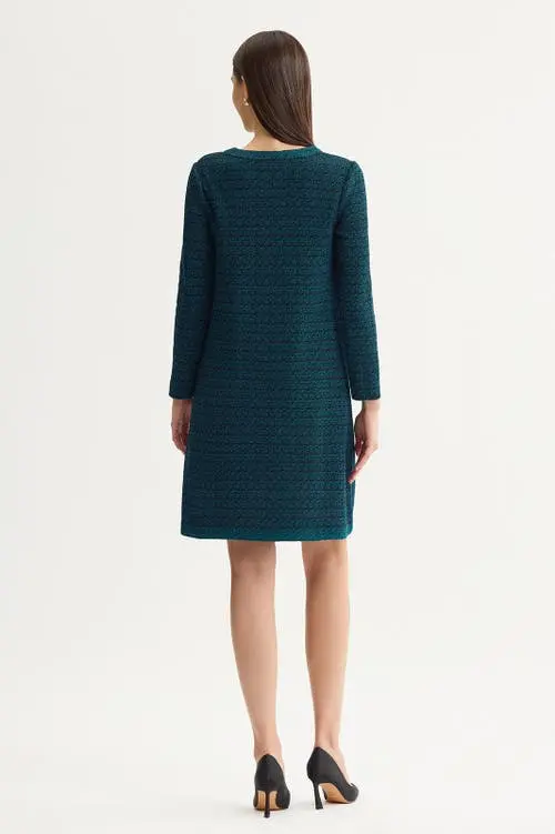 Ming Wang Split V Neck Jacquard Knit Dress