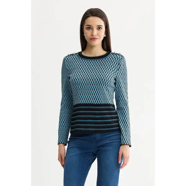Ming Wang Diamond Pattern Ribbed Knit Top