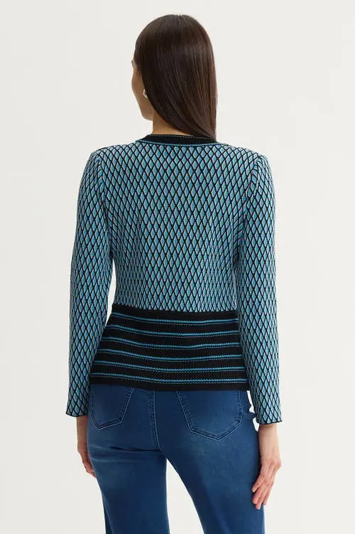 Ming Wang Diamond Pattern Ribbed Knit Top