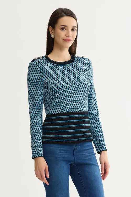 Ming Wang Diamond Pattern Ribbed Knit Top