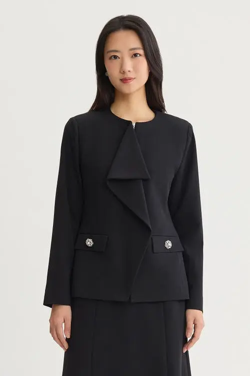 Ming Wang Stretch Deco Crepe Drape Front Jacket