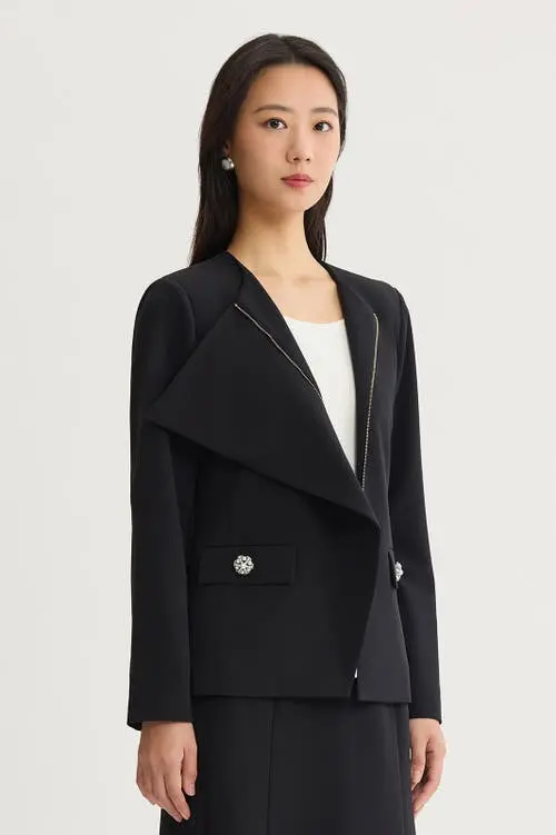 Ming Wang Stretch Deco Crepe Drape Front Jacket