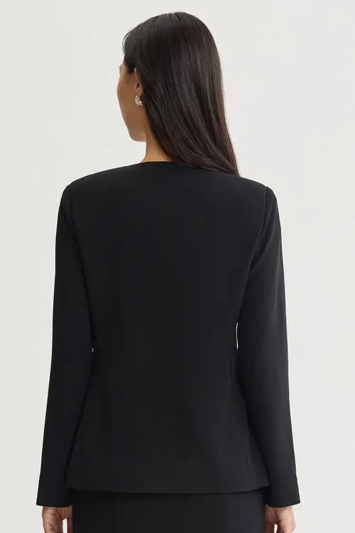 Ming Wang Stretch Deco Crepe Drape Front Jacket
