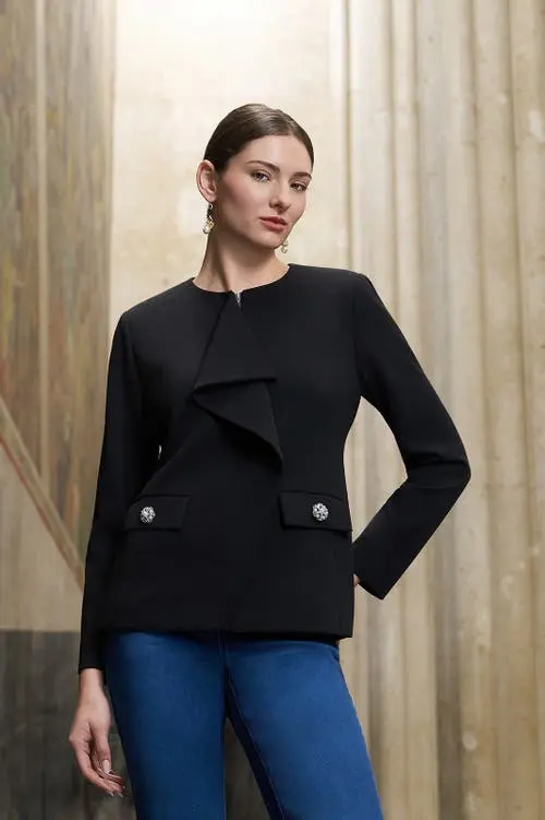Ming Wang Stretch Deco Crepe Drape Front Jacket