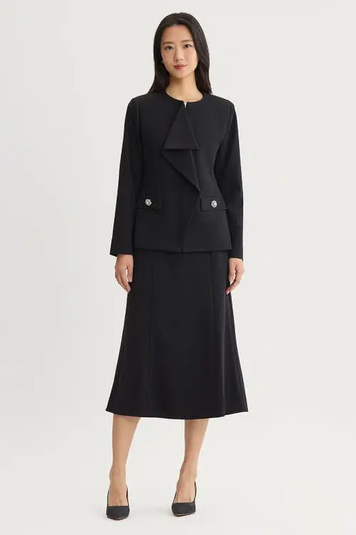 Ming Wang Stretch Deco Crepe Drape Front Jacket