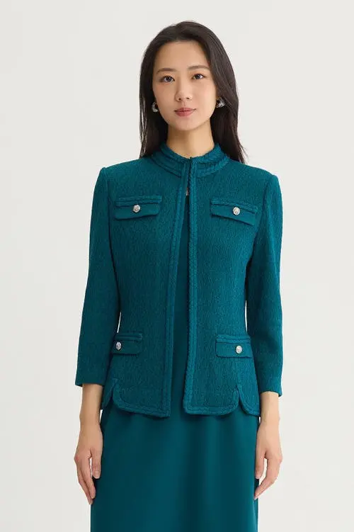 Ming Wang Braided Trim Pointelle Knit Jacket