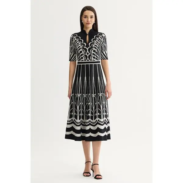 Ming Wang Fit & Flare Knit Maxi Dress