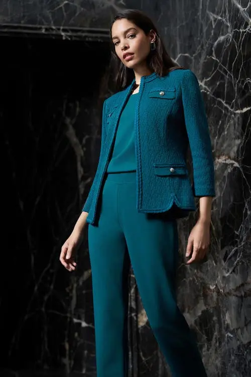 Ming Wang Braided Trim Pointelle Knit Jacket