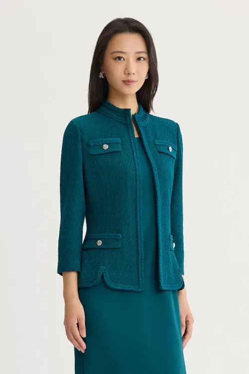 Ming Wang Braided Trim Pointelle Knit Jacket