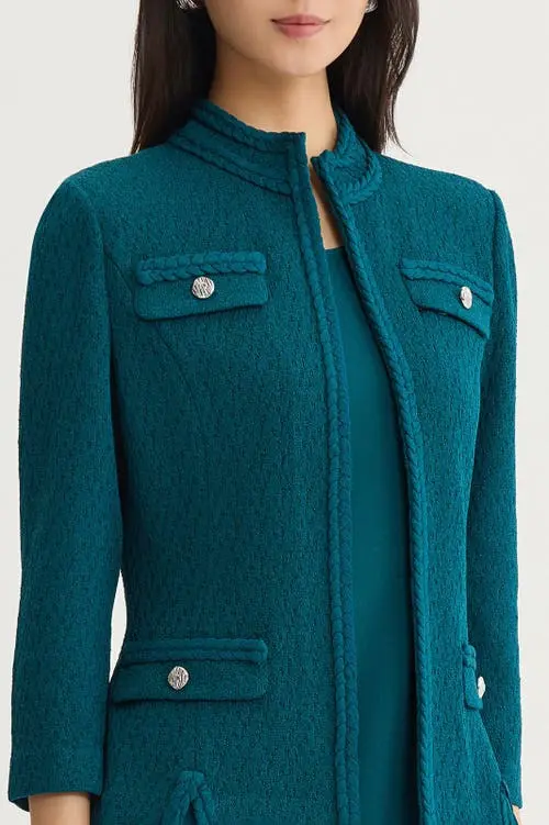 Ming Wang Braided Trim Pointelle Knit Jacket