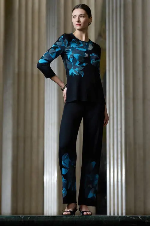 Ming Wang Floral Jacquard Soft Knit Pants