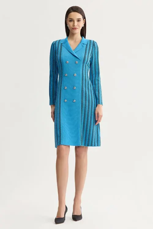 Ming Wang A-line Knit Dress With Faux Double-breasted Detail