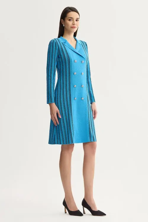 Ming Wang A-line Knit Dress With Faux Double-breasted Detail