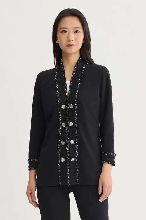 Ming Wang Stretch Deco Crepe Eyelash Trim Jacket