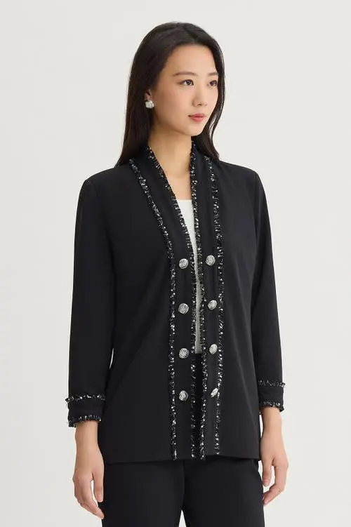 Ming Wang Stretch Deco Crepe Eyelash Trim Jacket