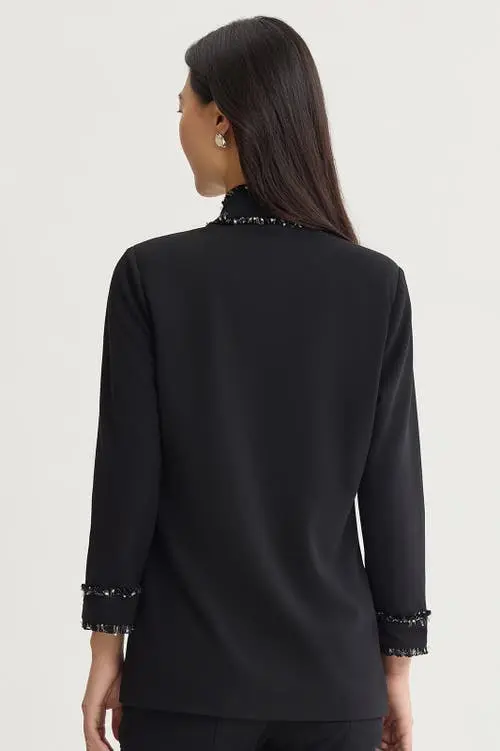 Ming Wang Stretch Deco Crepe Eyelash Trim Jacket