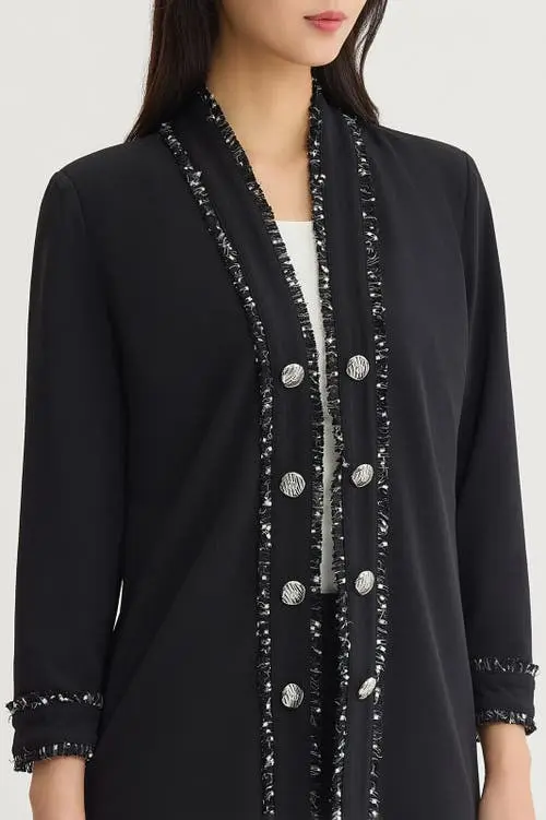 Ming Wang Stretch Deco Crepe Eyelash Trim Jacket