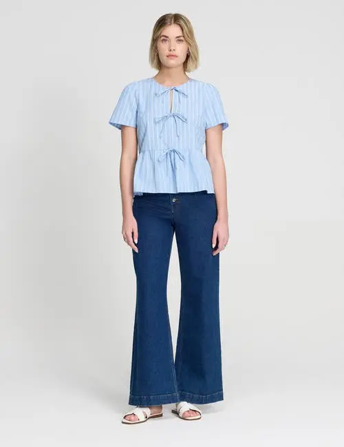 FINERY LONDON Bridie Striped Cotton Tie Front Top