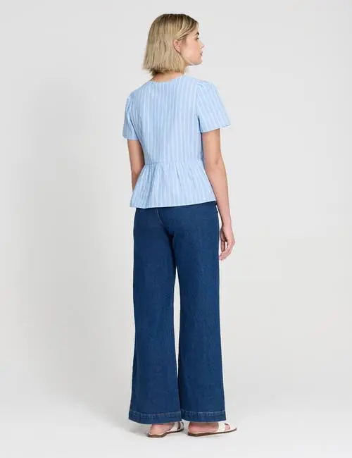 FINERY LONDON Bridie Striped Cotton Tie Front Top