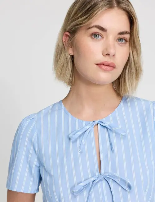 FINERY LONDON Bridie Striped Cotton Tie Front Top