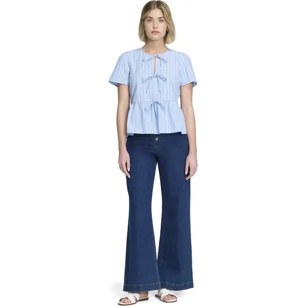 FINERY LONDON Bridie Striped Cotton Tie Front Top - Blue Stripe