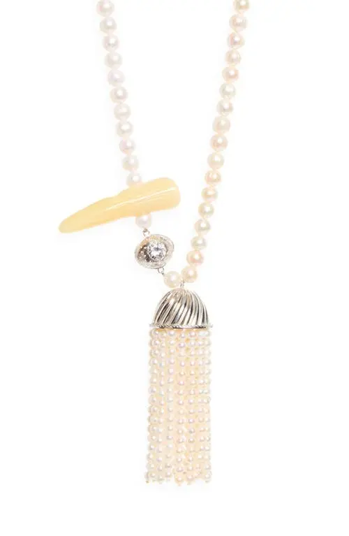 NACKIYE Petite Rengin Freshwater Pearl Tassel Pendant Necklace - White