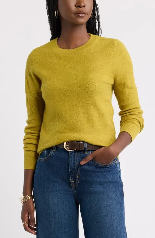 Treasure & Bond Jacquard Cashmere Blend Crewneck Sweater - Olive Pea