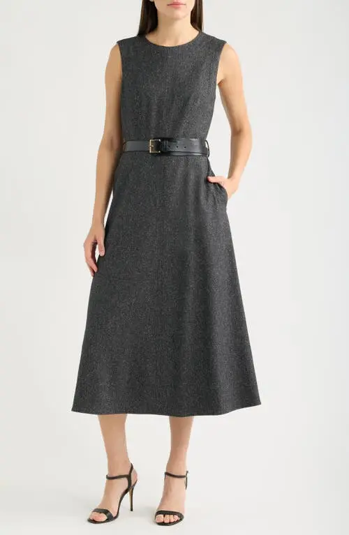 Sam Edelman Belted Sleeveless Midi Dress - Salt Pepper