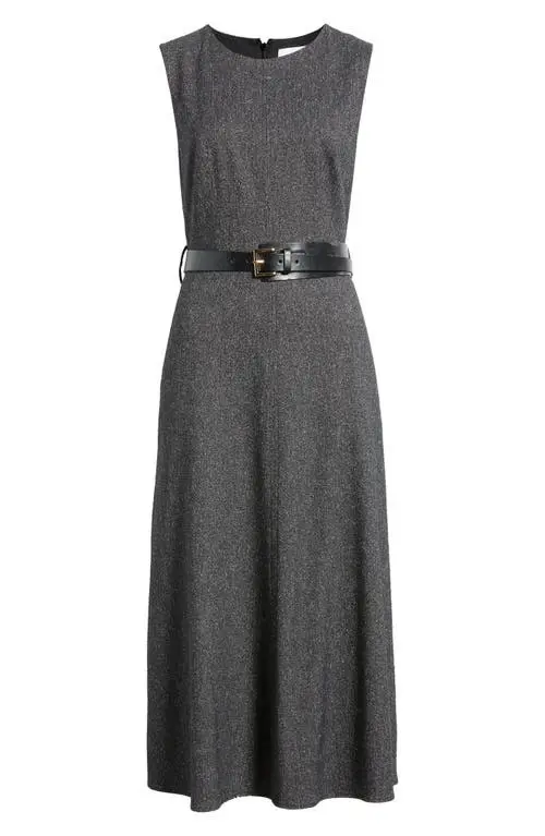 Sam Edelman Sleeveless Belted Midi Dress In Herringbone