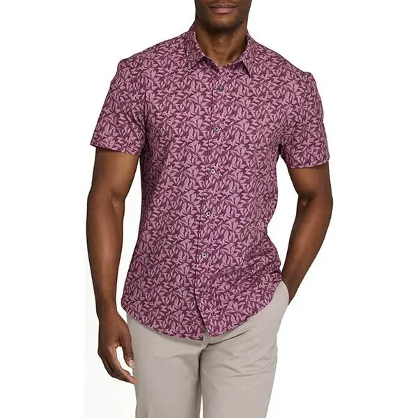 W.R.K Leaf Print Performance Short Sleeve Button-up Shirt