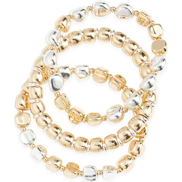 Nordstrom Set Of 3 Mixed Orb Stretch Bracelets - Gold- Silver