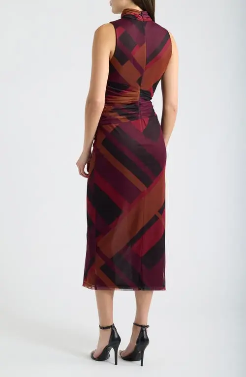 Vince Camuto Patterned Mesh Mock Neck Body-con Dress