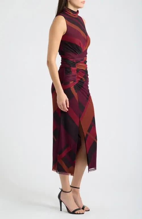 Vince Camuto Patterned Mesh Mock Neck Body-con Dress