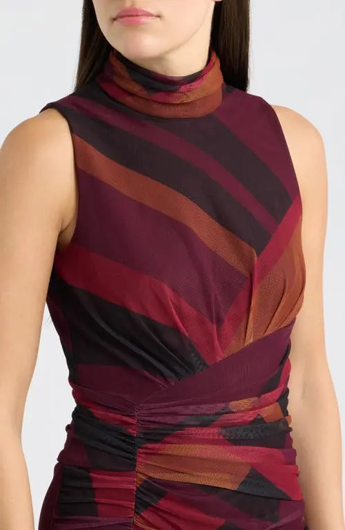 Vince Camuto Patterned Mesh Mock Neck Body-con Dress
