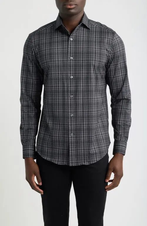 Bugatchi Ooohcotton Devon Plaid Performance Shirt - Black